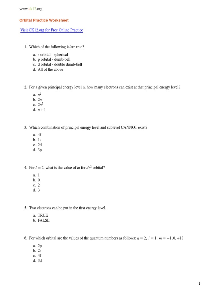 Orbital Practice Worksheet | PDF