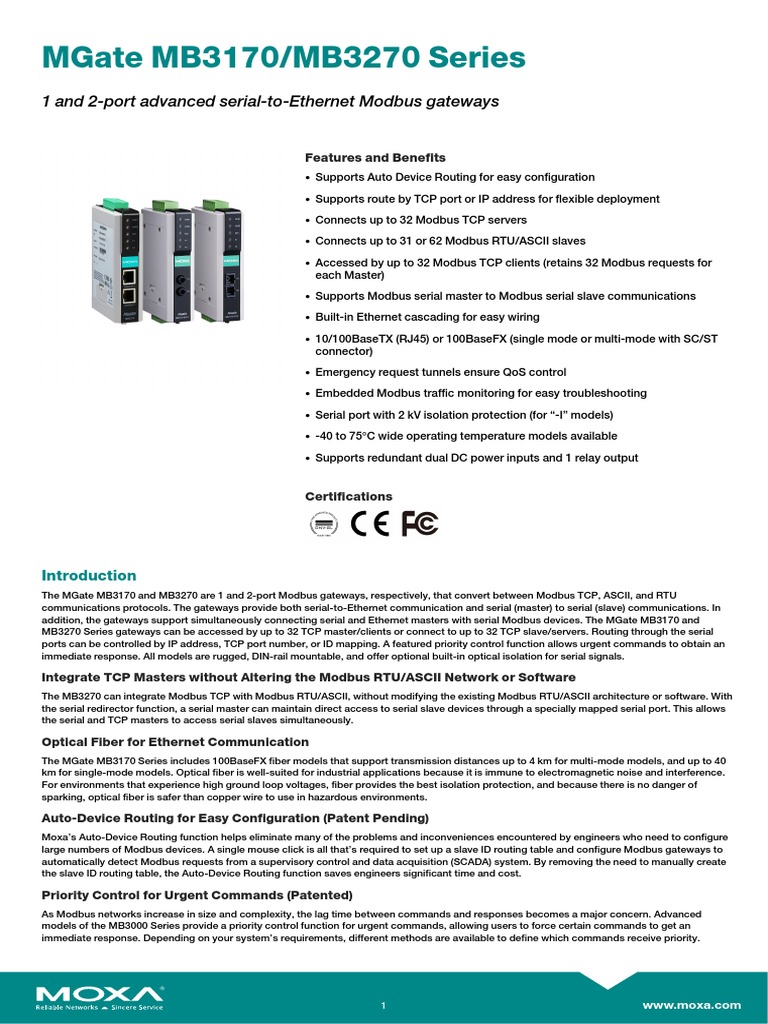 Moxa Mgate mb3170 mb3270 Series Datasheet v1.0 | PDF | Transmission ...