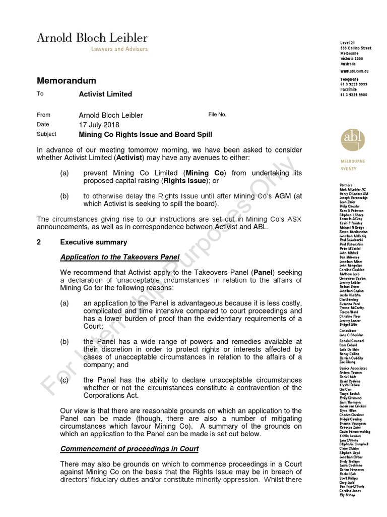 Abl Model Work - Memo | PDF | Underwriting | Board Of Directors