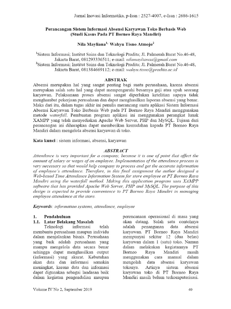 View of Perancangan Sistem Informasi Absensi Karyawan Toko Berbasis Web (Studi Kasus Pada PT ...