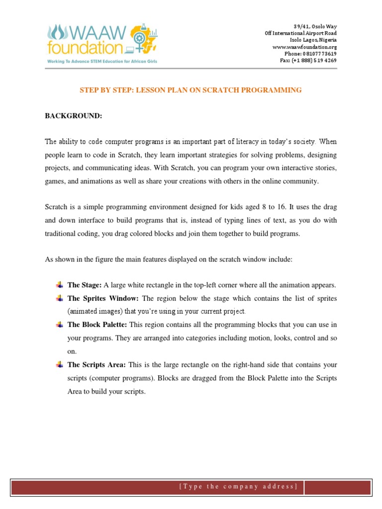 Step by Step: Lesson Plan On Scratch Programming: Background | Download Free PDF | Scratch ...