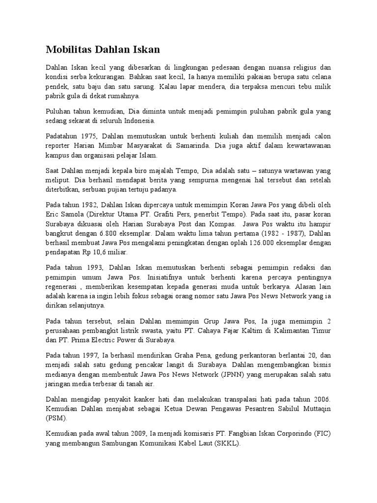 Mobilitas Dahlan Iskan | PDF | Perjalanan | Agama & Spiritualitas