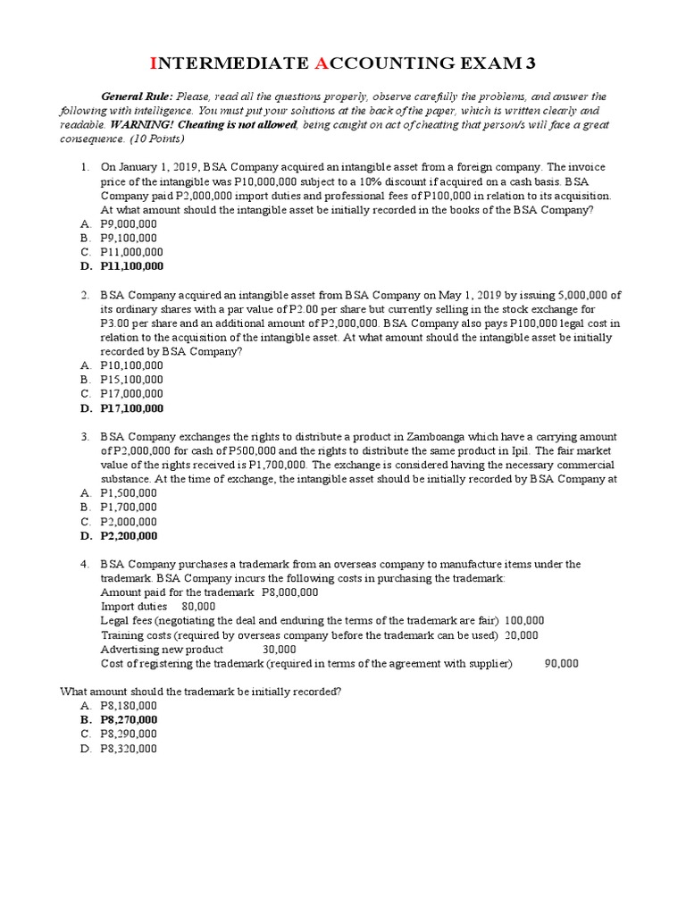 Intermediate Accounting Exam 3 | PDF | Franchising | Money