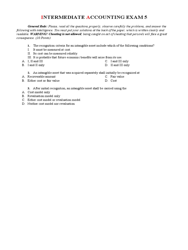 Intermediate Accounting Exam Questions | PDF