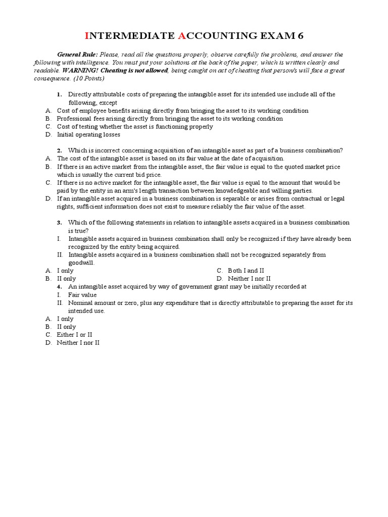 Intermediate Accounting Exam on Intangible Assets | PDF | Intangible ...