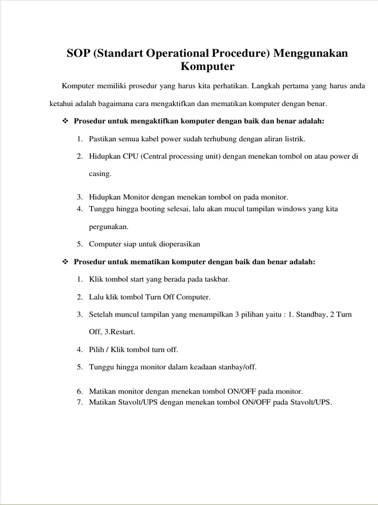 Dokumen - Tips - Sop Menggunakan Komputer | PDF