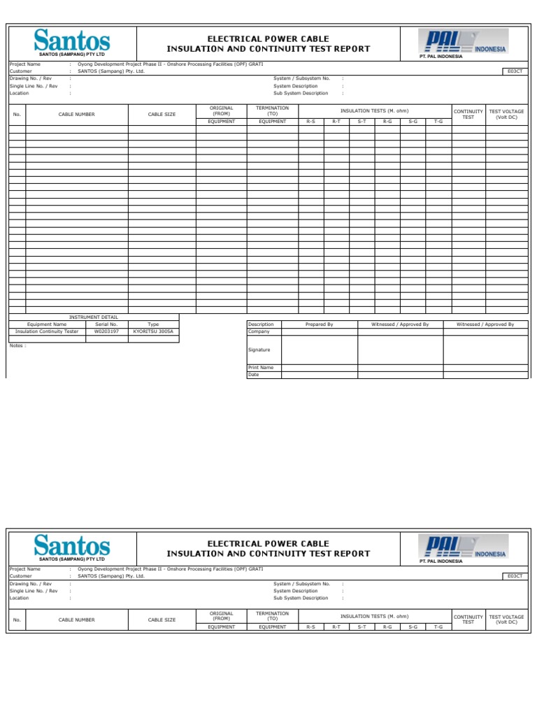 Report Continuity Megger Test | PDF | Insulator (Electricity) | Volt
