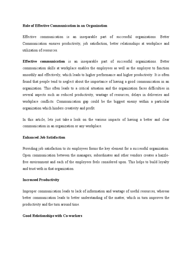 Role of Effective Communication in An or | PDF | Job Satisfaction ...