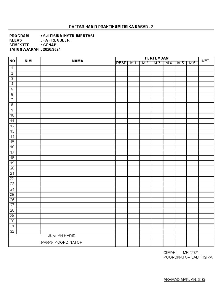 Absensi Mhs Fd-2 2020-2021 | PDF