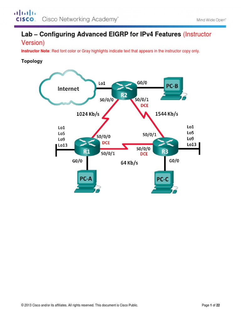Lab - Configuring Advanced EIGRP For IPv4 Features - ILM | PDF | Ip Address | Routing
