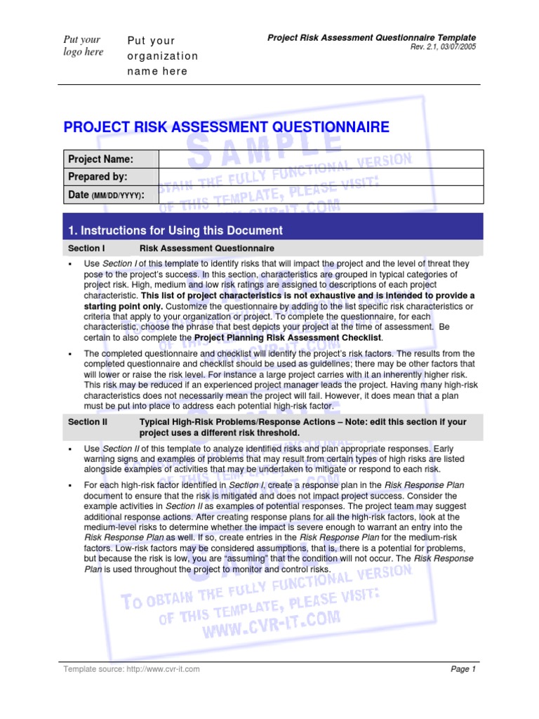 Project Risk Assessment Template | PDF | Risk | Risk Assessment