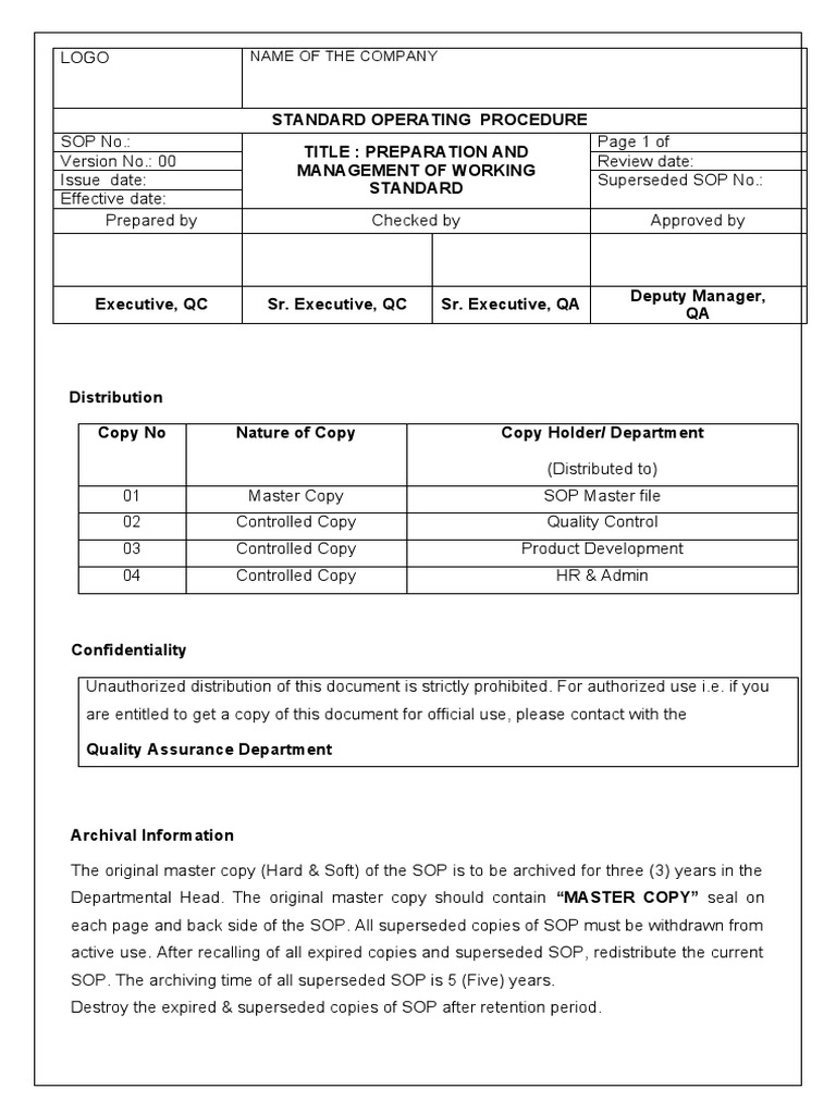Preparation and Management of Working Standard | PDF | Assay ...