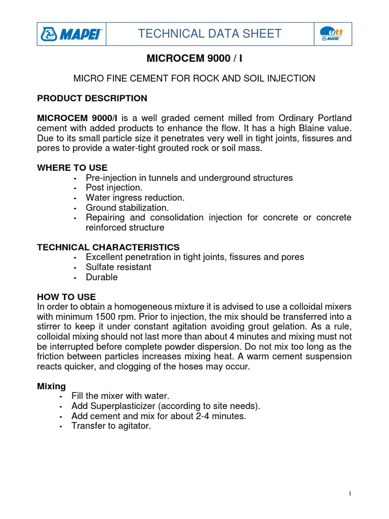Microcem 9000 I Tds | PDF | Concrete | Cement