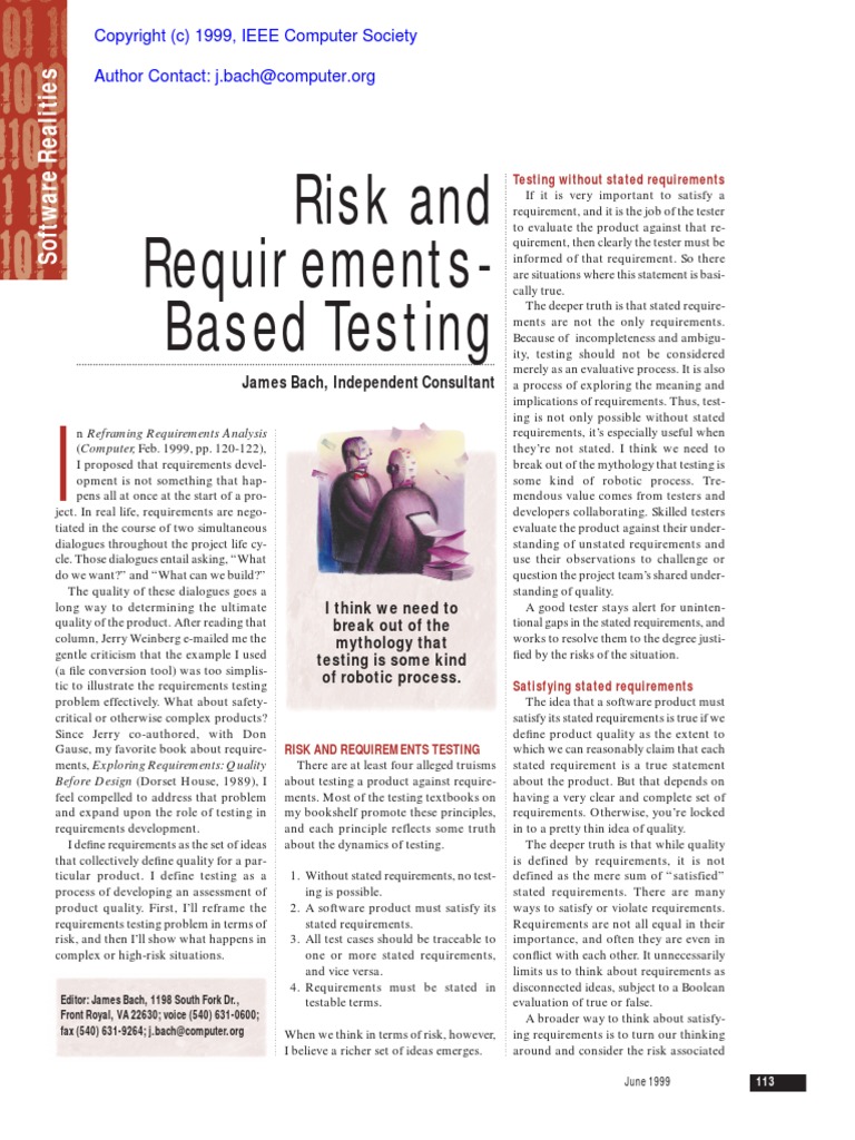 Risk and Requirements-Based Testing: James Bach, Independent Consultant ...