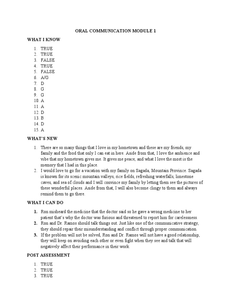 Oral Communication Module 1 | PDF | Self-Improvement | Wellness