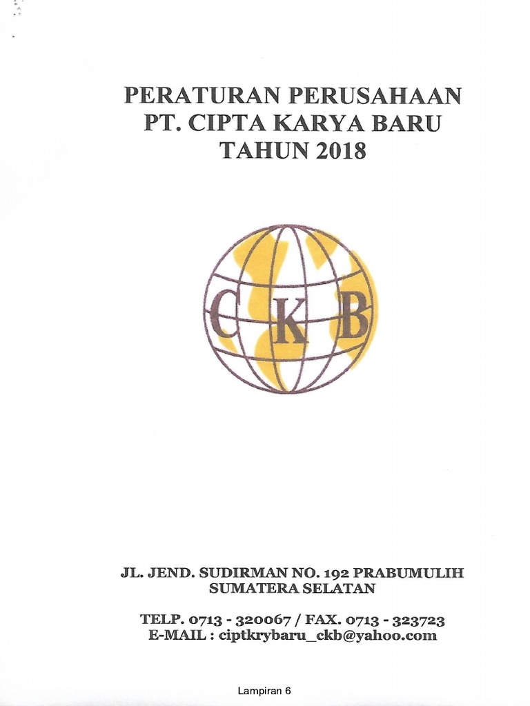 PERATURAN PERUSAHAAN PT. CKB TAHUN 2018 - Ada Halaman Lampiran | PDF