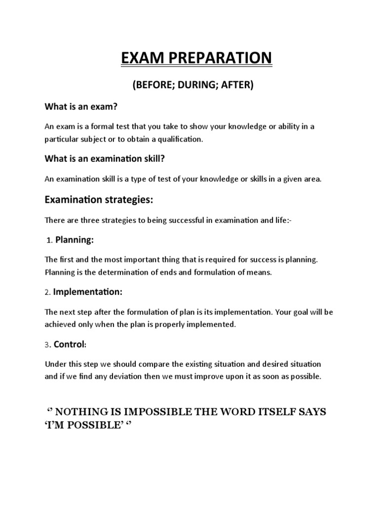 Exam Preparation: (Before During After) | PDF | Test (Assessment ...