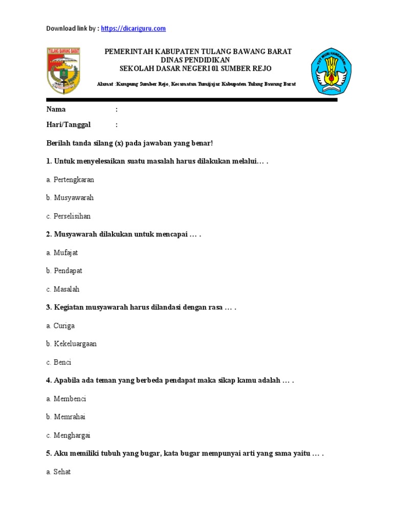 Soal Kelas 2 Tema 5 Sub 3 | PDF