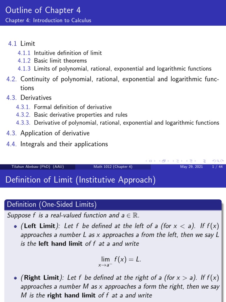 Limit: Chapter 4: Introduction To Calculus | PDF | Derivative | Maxima ...