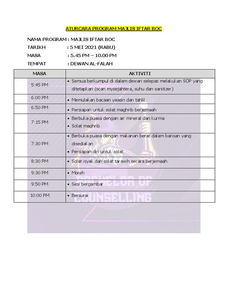 Aturcara Program Majlis Iftar Boc | PDF