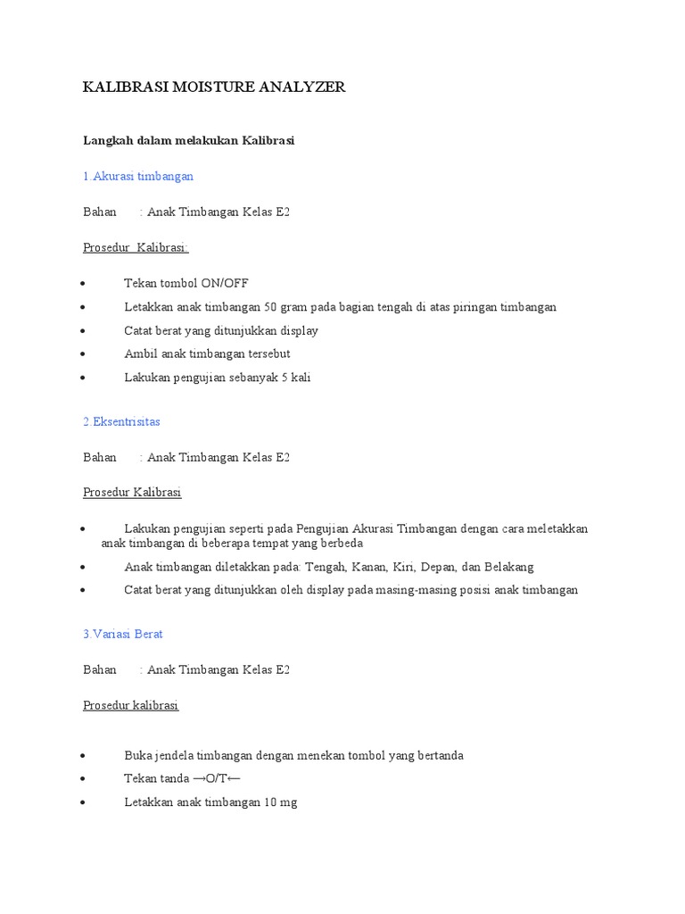 Prosedur Kalibrasi Moisture Analyzer | PDF
