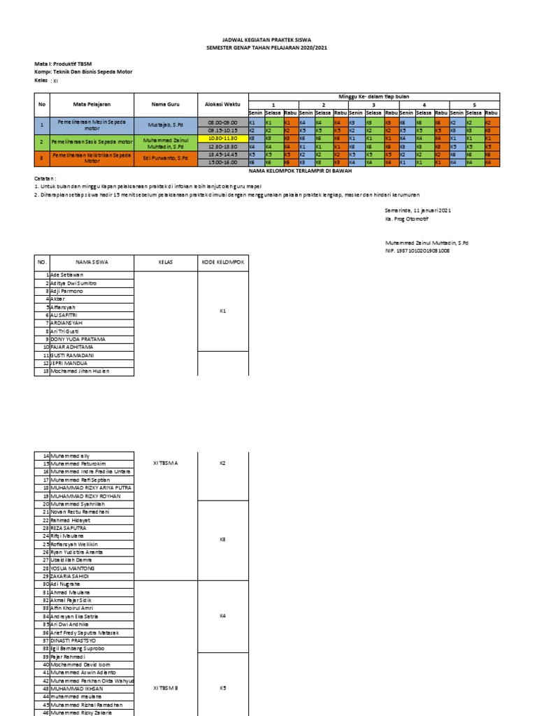 Jadwal Praktek XI TBSM | PDF