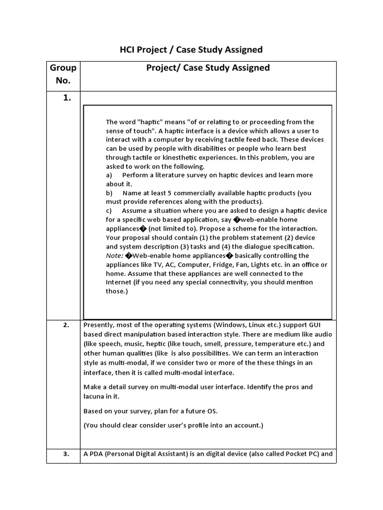 HCI Project / Case Study Assigned Group No. Project/ Case Study ...