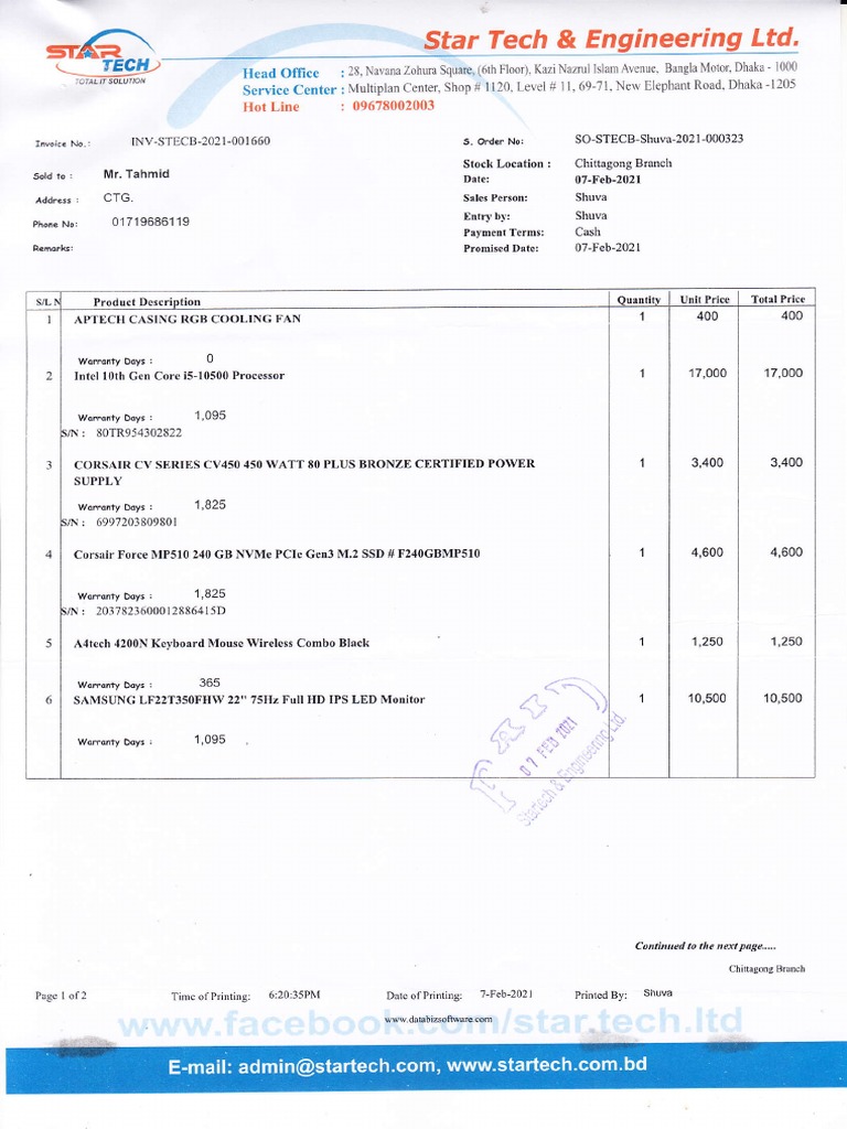 Computer Invoice | PDF | Computer Hardware | Office Equipment