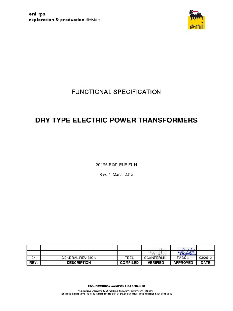 Dry Type Electric Power Transformers: Functional Specification | PDF ...