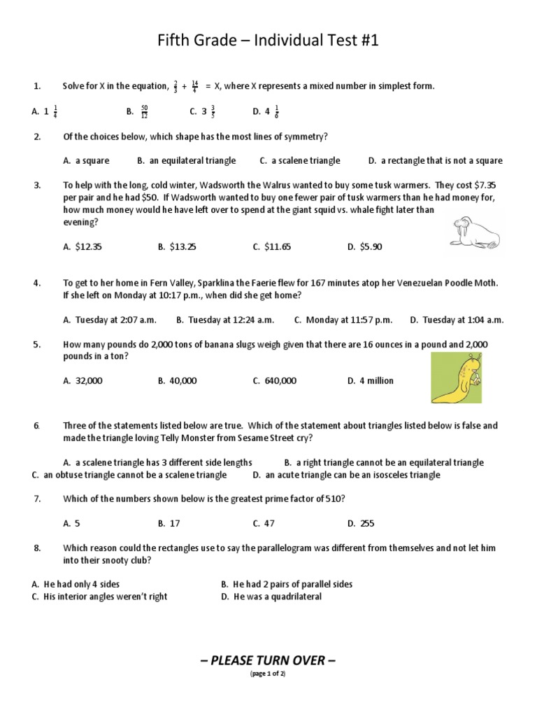 5th Grade Math Competition Test 1 | PDF | Triangle | Elementary Geometry