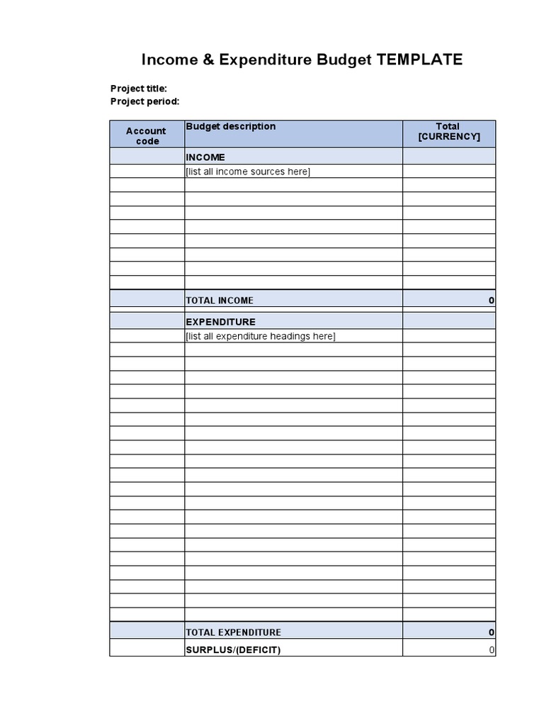 Income and Expenditure Budget Template