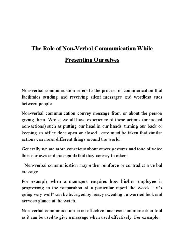 Non Verbal Communication 1 | PDF | Nonverbal Communication | Gesture