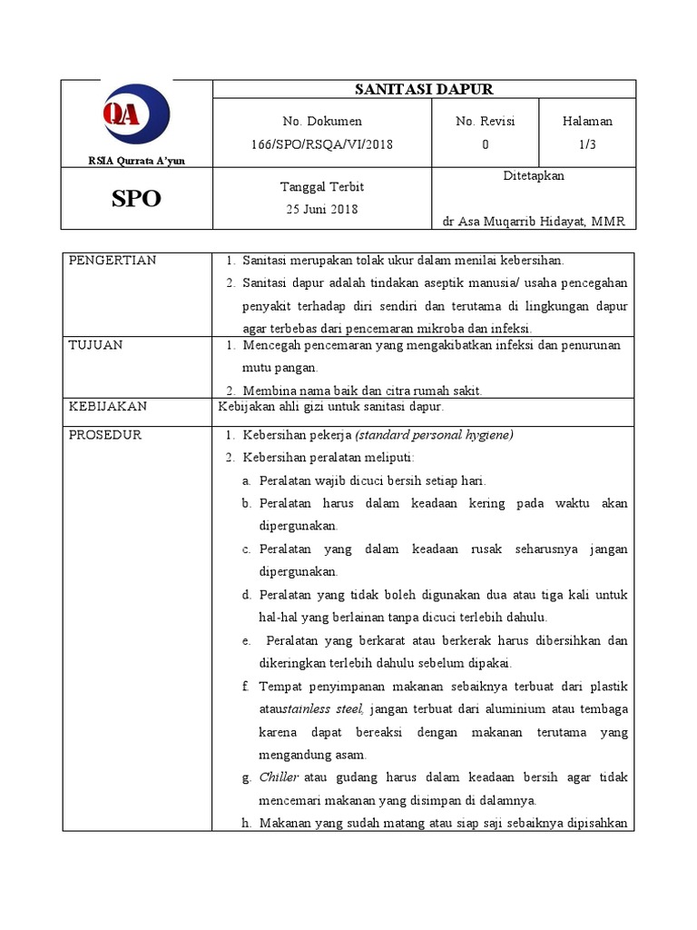 19-166 SPO Sanitasi Dapur | PDF