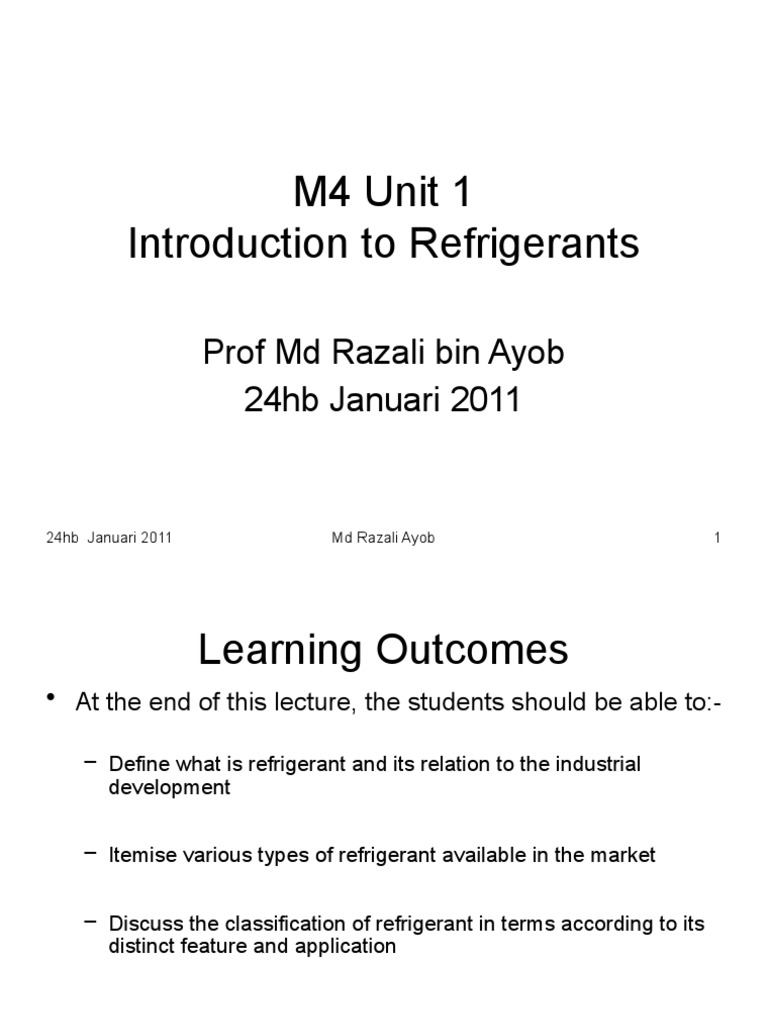 M4 Unit 1 Introduction To Refrigerants V2 | PDF | Chlorofluorocarbon | Ammonia