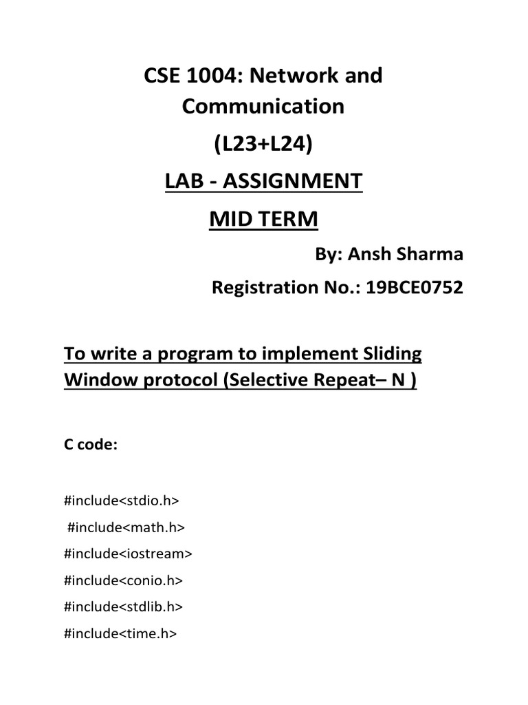 CSE 1004: Network and Communication (L23+L24) Lab - Assignment Mid Term | Download Free PDF ...