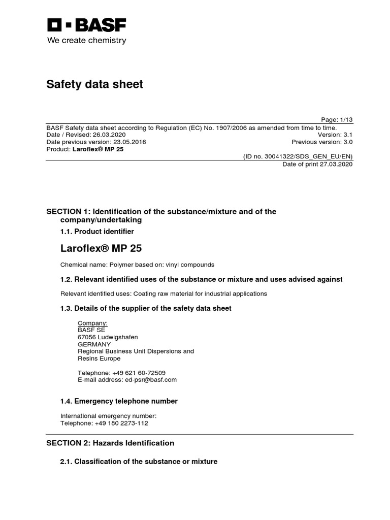 Acv31525 Laroflex MP 25 Msds en | PDF | Dangerous Goods | Toxicity