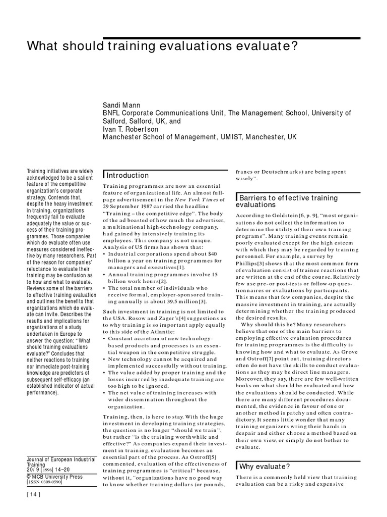 Training Evaluation Program | PDF | Self Efficacy | Evaluation