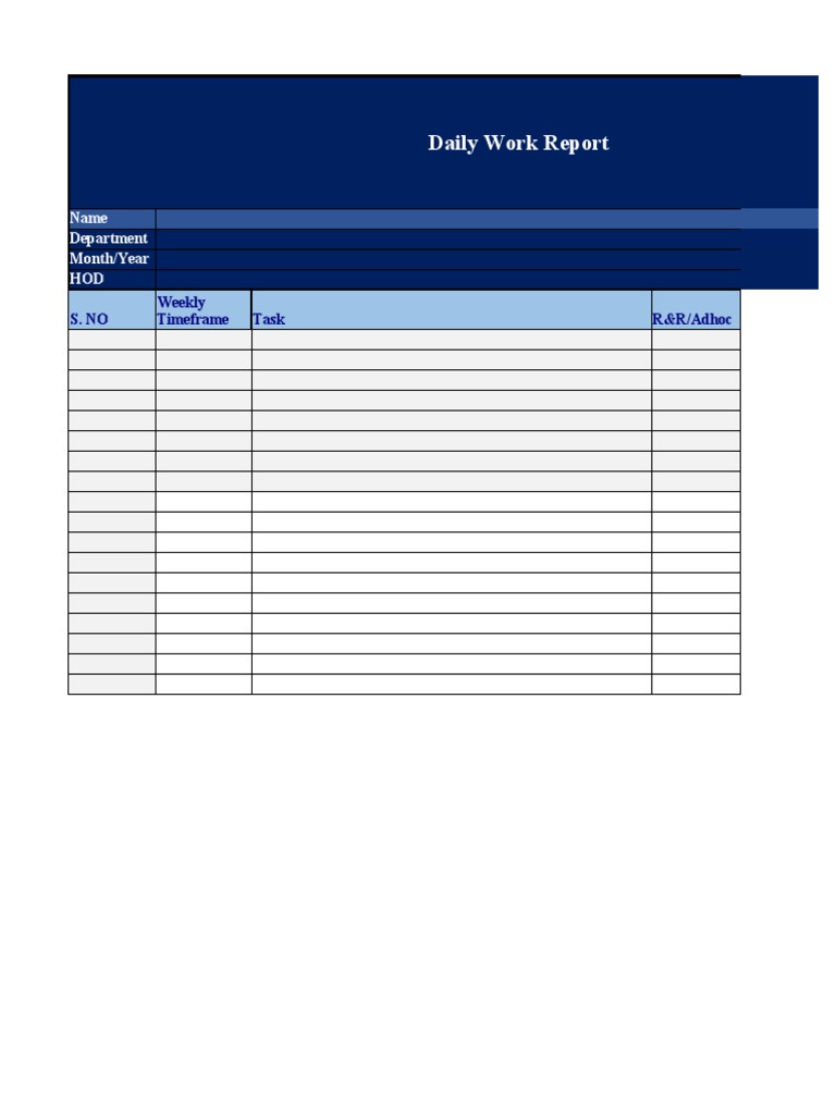 Daily Work Report: Name Department Month/Year HOD | PDF