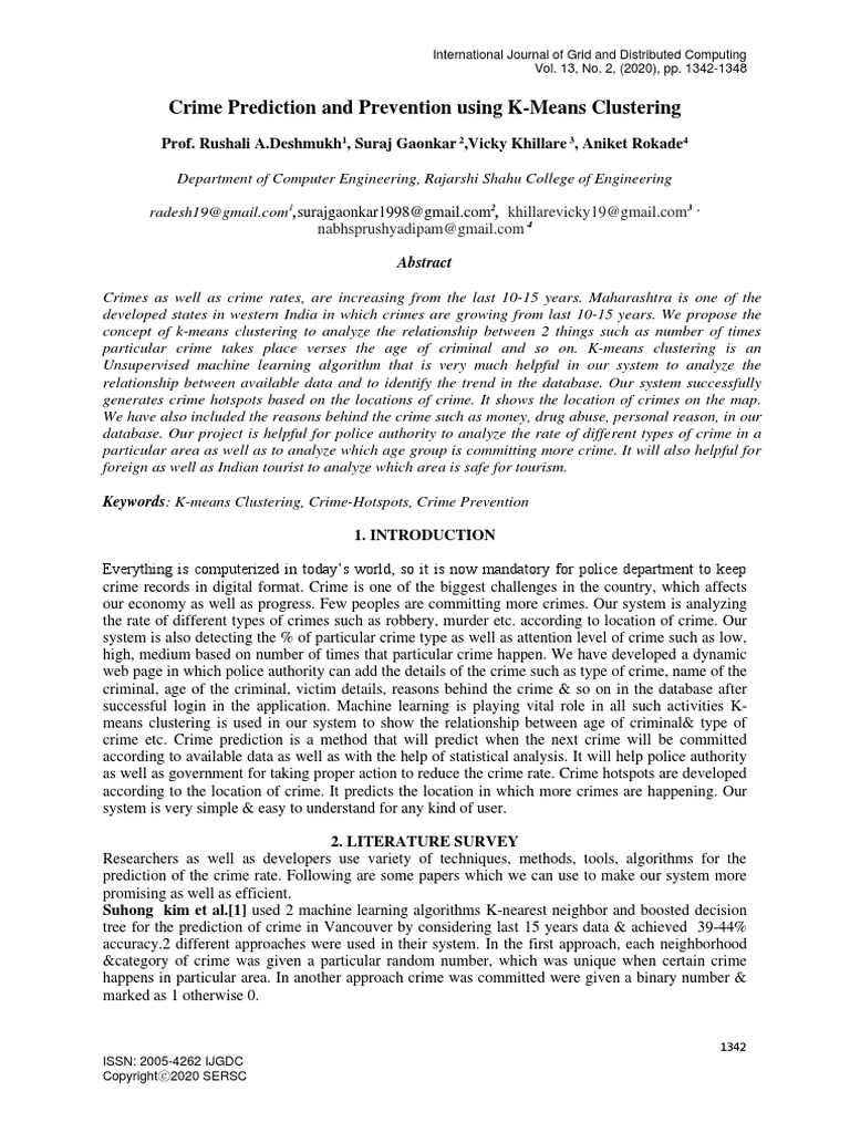 Crime Prediction and Prevention Using K-Means Clustering | PDF | Cluster Analysis | Applied ...