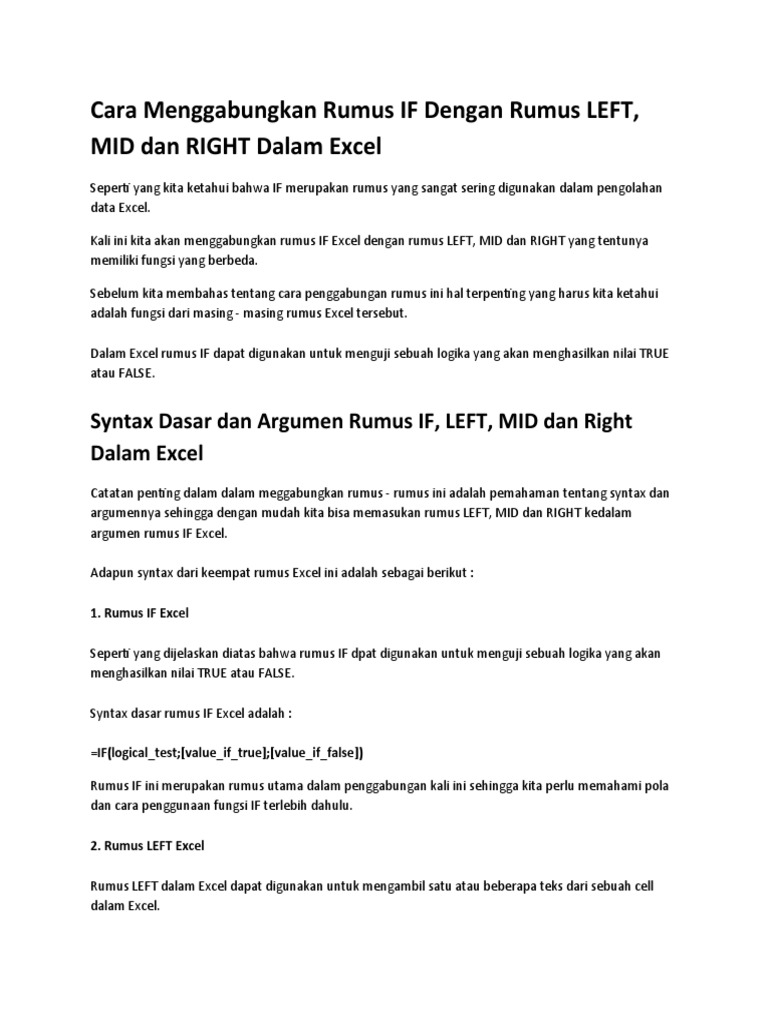 Cara Menggabungkan Rumus IF Dengan Rumus LEFT | PDF