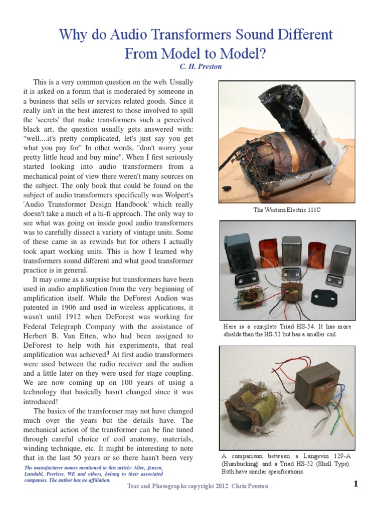 Why Do Audio Transformers Sound Different From Model To Model? | PDF ...