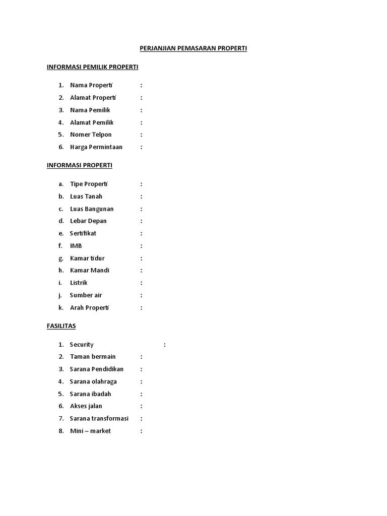 Form Perjanjian Pemasaran Properti | PDF
