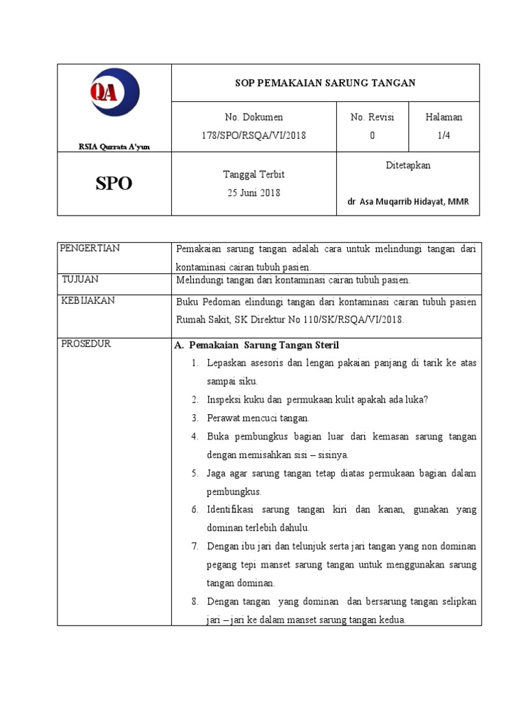 178 SOP Pemakaian Sarung Tangan | PDF