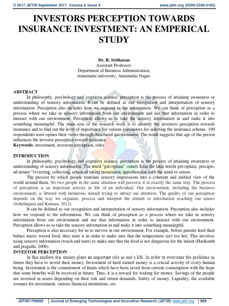Investors Perception Towards Insurance Investment: An Emperical Study ...