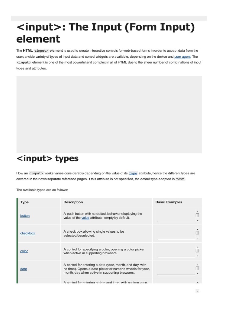 The Input (Form Input) Element | PDF | Html | Html Element