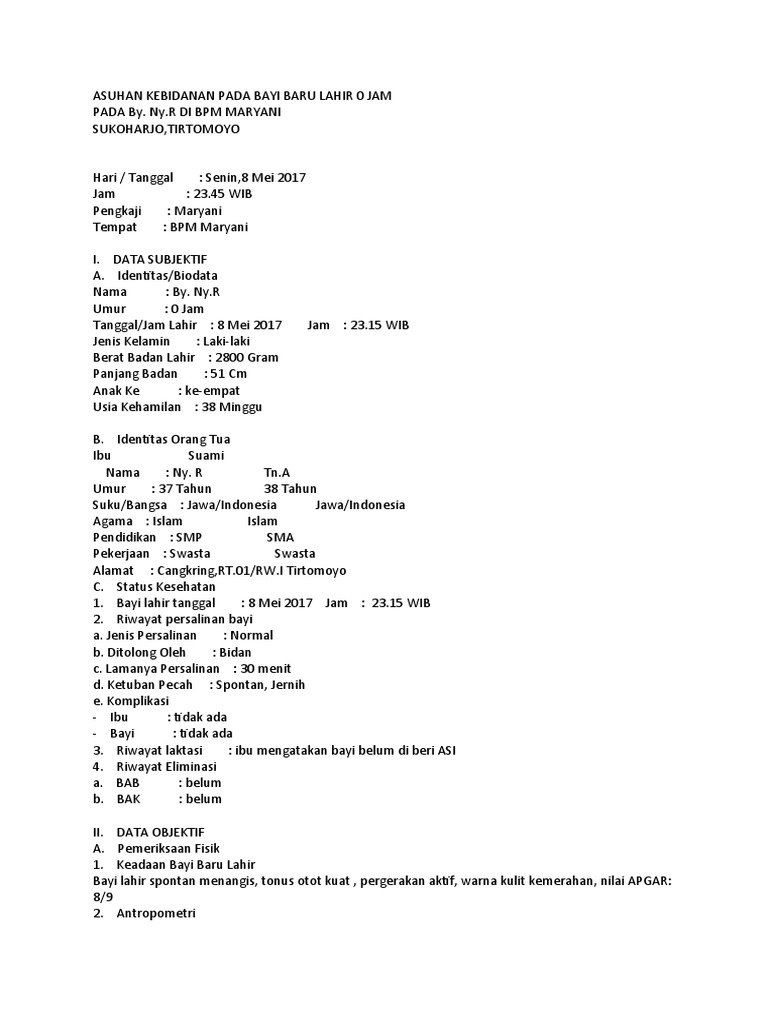 Asuhan Kebidanan Pada Bayi Baru Lahir 0 Jam | PDF | Kesehatan Holistik