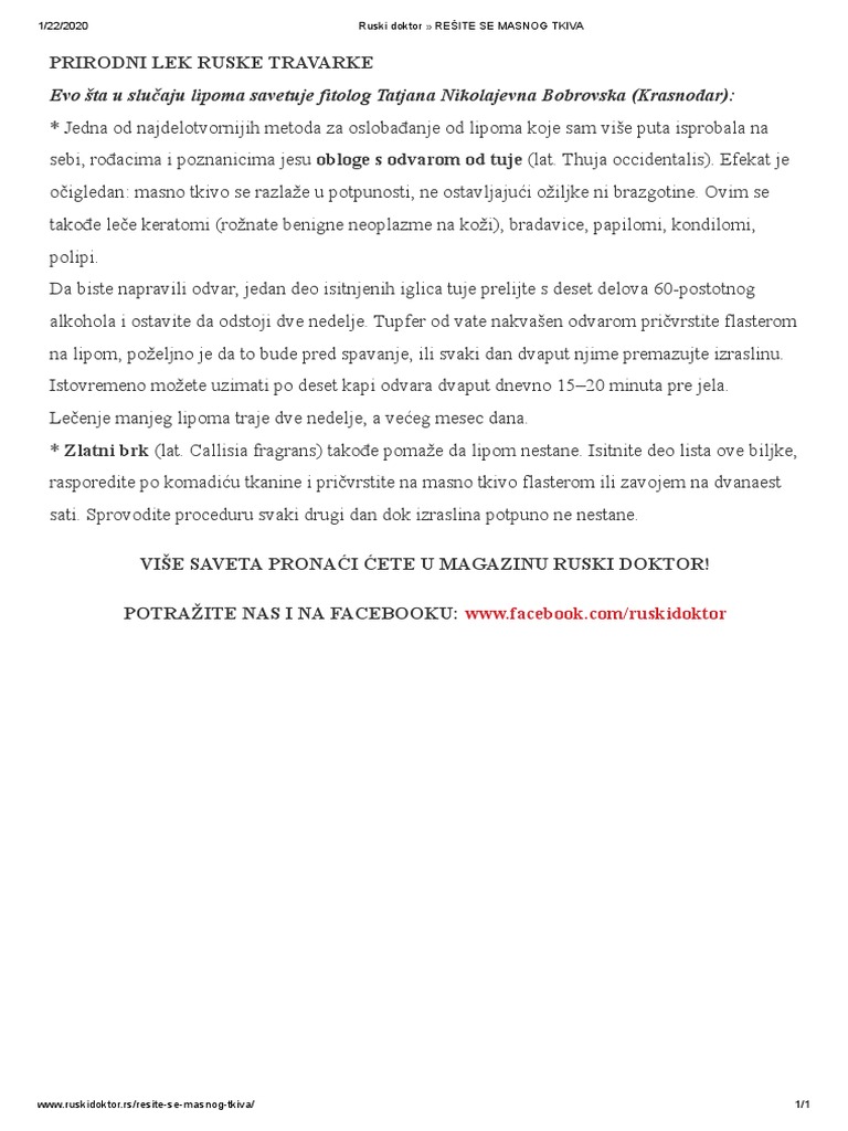 Ruski Doktor REŠITE SE MASNOG TKIVA | PDF