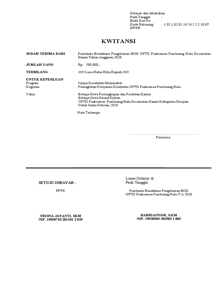 Kwitansi Sewa Sound System 2020 | PDF | Bisnis | Pengelolaan Keuangan ...