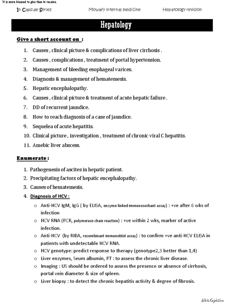 Revision Notes Dr. A. Mowafy | PDF | Hepatitis C | Hepatitis