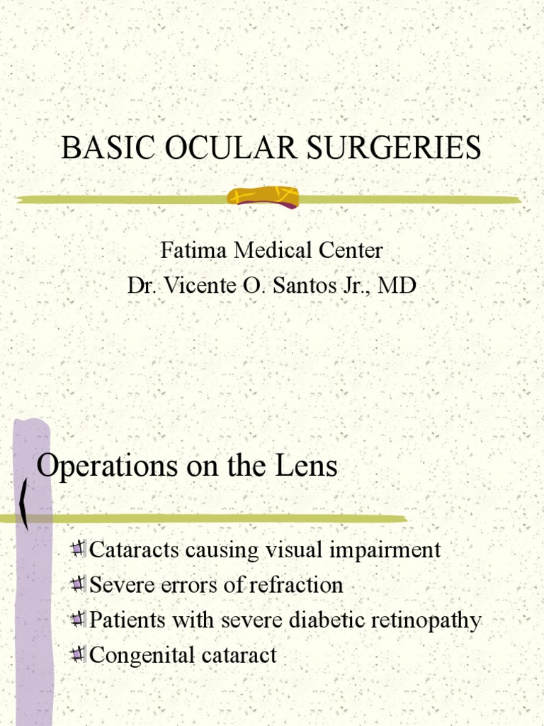 Basic Ocular Surgeries: Fatima Medical Center Dr. Vicente O. Santos JR ...
